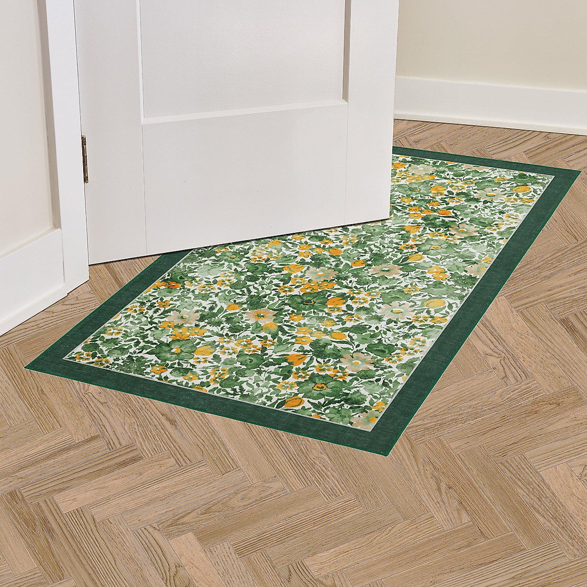 Laura Ashley Green Lovestone Floral Machine Washable & Slip Resistant 26" x 45" Accent Rug