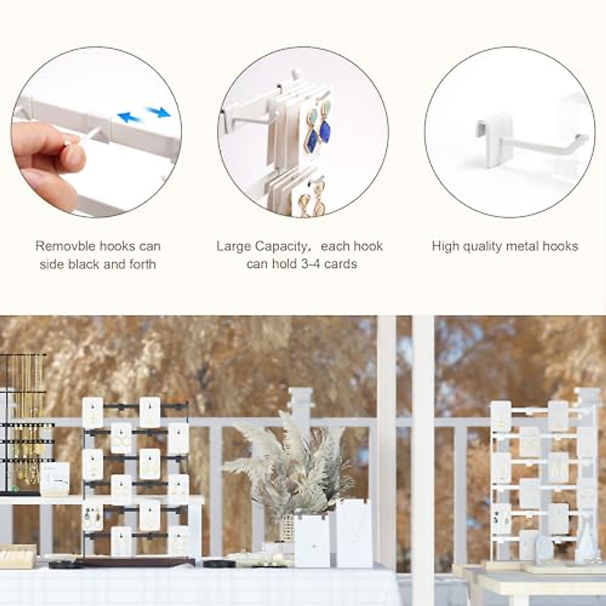 Lolalet Earring Display Stand for Selling, 6 Tier Earrings Display Rack with 24 Adjustable Hooks, Jewelry Display Stand for Vendors Earrings, Keychain Cards Retail Display -White