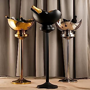 Ice Container Stainless Steel Ice Bucket with Stand Indoor and Outdoor Cooler Cellar Bucket Beverage Stand for Kitchen Bar Wine Chiller (Color : Gold)