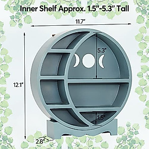 SSISSI Moon Shelf for Crystals with Stand - Crystal Display Phase Boho Wall Decor Small Nursery Holder Circle Home Office Room Decor, Blue Grey