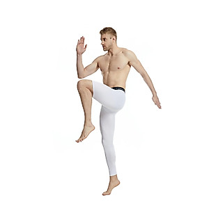Men's Basketball Single Leg Tight Sports Pants 1/2 One Leg Compression Pants Athletic Base Layer Underwear (Small,White-1)