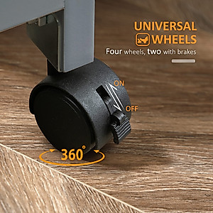 HOMCOM Rolling Kitchen Island Cart, Bar Serving Cart, Compact Trolley on Wheels with Wood Top, Shelves & Drawers for Home Dining Area, Grey