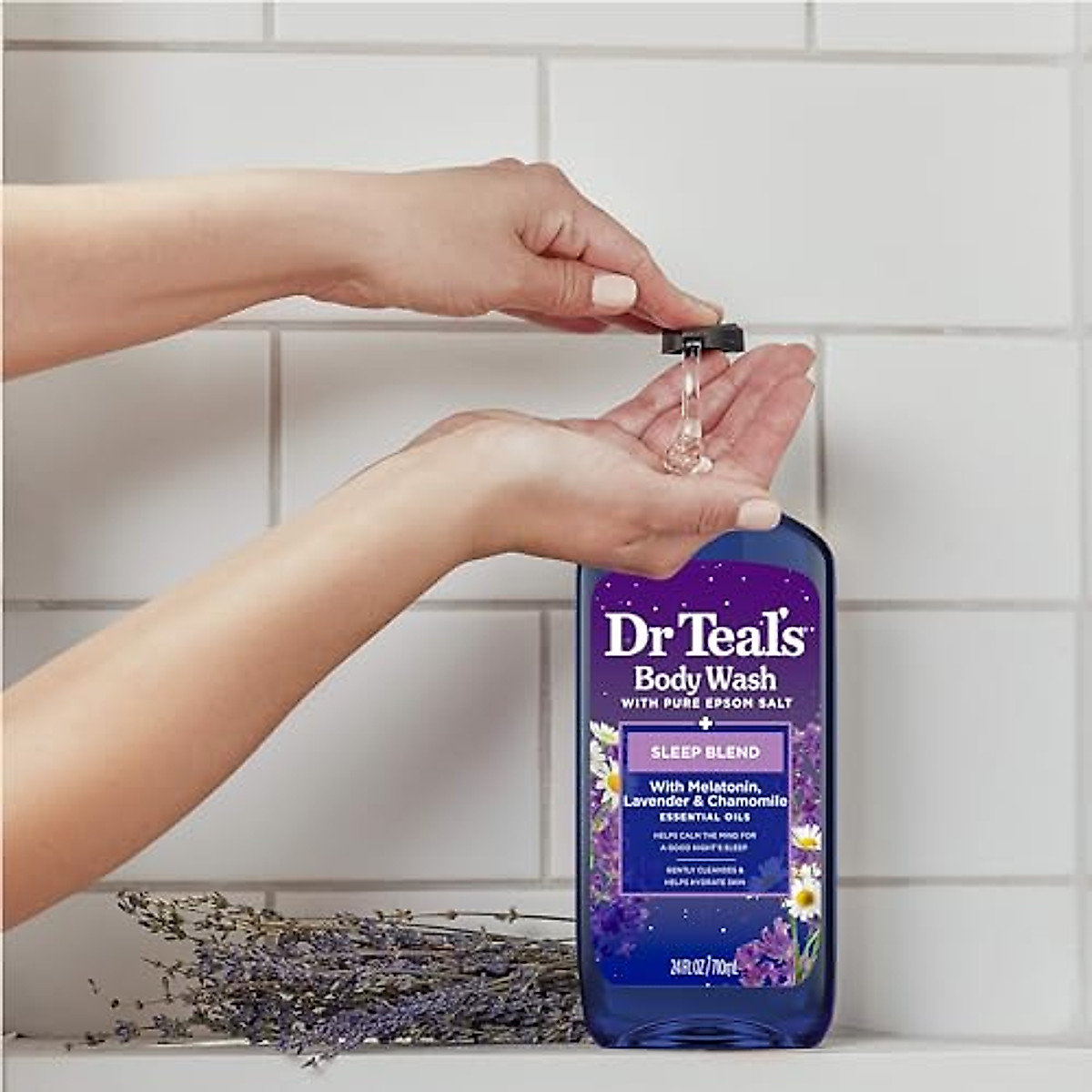 Dr Teal's Sleep Body Wash with Melatonin, Lavender & Chamomile & Essential Oil Blend, 24 fl oz.