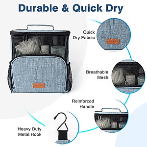 Kadamii Shower Bag for College Dorm, Hanging Portable Mesh Gym Shower Caddy for Women Men, Cruise Travel Bathroom Accessories Must Have Green