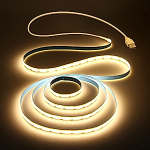 Aclorol USB COB LED Strip Lights Warm White Led TV Backlight 5V 1M 3.28FT 320Leds 3000K CRI85+ FCOB COB Flexible Lights with 1M USB Powered for Bedroom Under Cabinet Kitchen DIY Lighting Project
