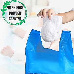 Baby Diaper Bag Disposable (500 Count, Blue) Fresh Baby Powder Scented Easy Tie Handles Bulk Diaper Sacks Disposable Dog Poop Bags Cat Litter Clump & Poop Bags Sanitary Pads Disposal Bags (500 Bags)