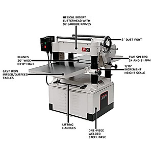 JET JWP-208HH, 20-Inch Planer, Helical Head, 230V 1PH, 5HP (708544)