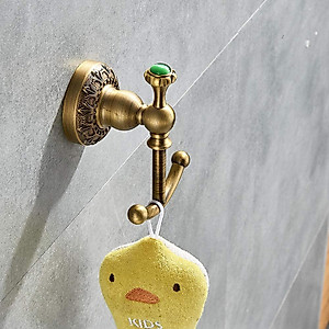 CELIKA Self Adhesive Hooks,Retro Hook,Double Robe Hook Antique Double Robe Hook Clothes Hooks Bathroom Antique Brass Coat Hat Hangers Towel Rack Solid Brass Vintage Style Dual Hangers Wall Mounted