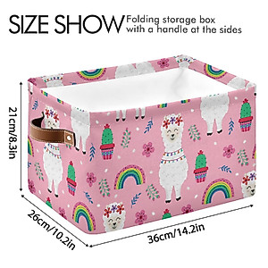 Pink Llama Rainbow Storage Basket Bins Foldable Laundry Hamper Toy Storage Bins Box Organizer for Playroom Living Bed Room Office Clothes Nursery,1 pcs