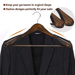 JS HANGER Wooden Suit Hangers, 6 Pack Extra-Wide Shoulder Wood Coat Hangers with Non Slip Pant Bar, Extra Smooth and Splinter Free Retro Finish