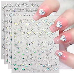 JMEOWIO 10 Sheets Valentines Day Aurora Holographic Heart Nail Art Stickers Decals Self-Adhesive Pegatinas Uñas Colorful Nail Supplies Nail Art Design Decoration Accessories