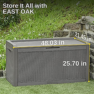 EAST OAK 100 Gallon Large Deck Box, Outdoor Storage Box with Padlock for Patio Furniture, Patio Cushions, Gardening Tools, Pool Supplies, Waterproof and UV Resistant, 660lbs Weight Capacity, Grey
