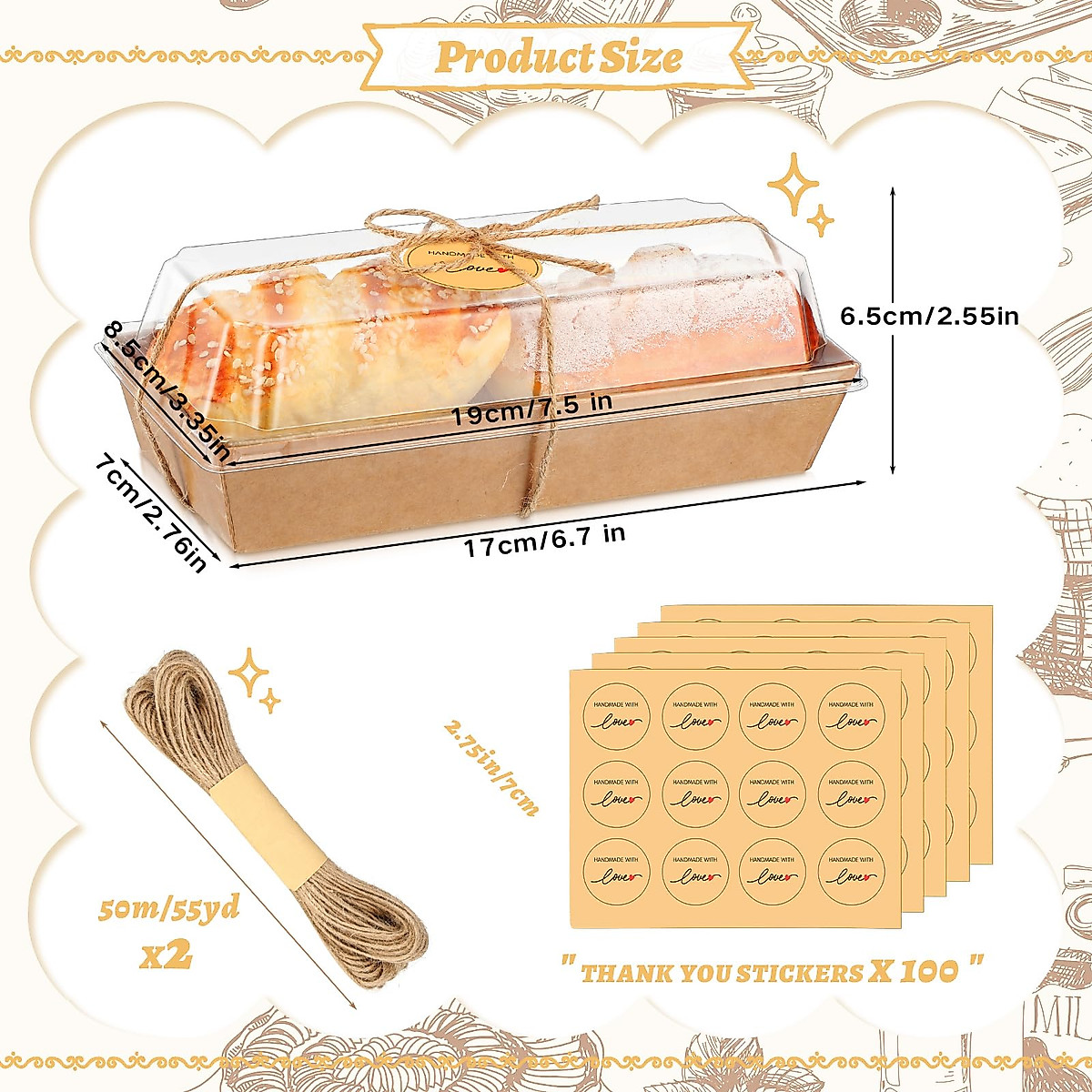 Inbagi Charcuterie Boxes with Clear Lids,100 Pack Paper Rectangle Disposable Sandwich Boxes, Cookie Boxes, Bakery Bread Boxes for Cookies Desserts Mini Cakes Packaging(Kraft)