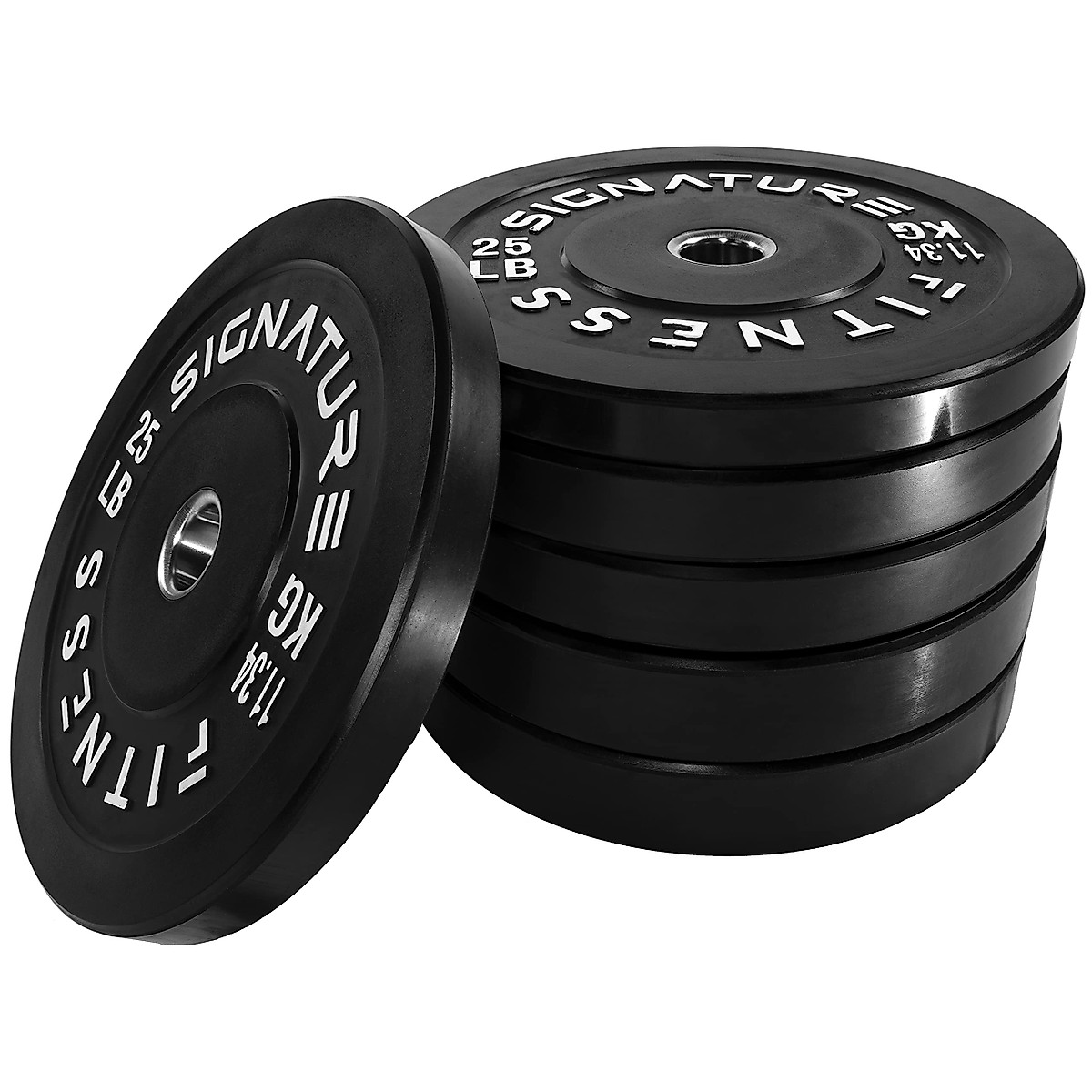 Signature Fitness 2" Olympic Bumper Plate Weight Plates with Steel Hub in Pairs or Sets - 100% Virgin Rubber, Black