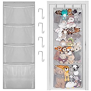 Hanging Stuffed Animal Storage, Over The Door Large Plush Toy Organizer with Metal Hook, Baby Accessories Holder Idea for Nursery, Doll & Teddy Bear Mesh Hammock Bag for Girls Boys Kids Room