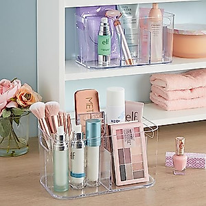 STORi Bliss 5-Compartment Plastic Cosmetic Organizer | Clear | Rectangular Divided Makeup Bin & Vanity Storage Caddy with Pass-Through Handles | Round Corner Design | Made in USA