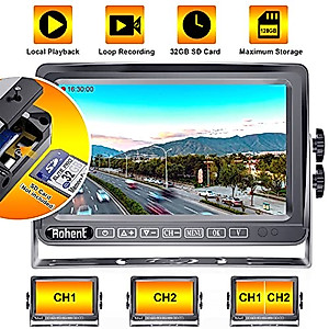 Rohent RV Backup Camera Wired HD 1080P 7 Inch Monitor DVR Recording Touch Button Split Screen Two Channels Rear View Reverse Cam System Waterproof Infrared for Car Truck Travel Trailer Camper N04