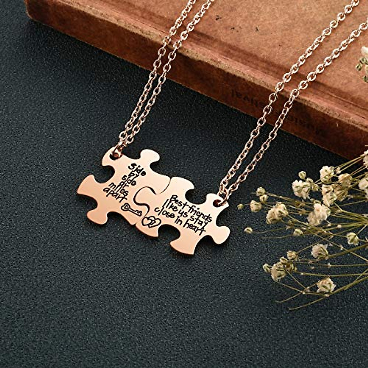Top Plaza 2 Pcs Friendship Bff Necklaces Set Best Friends Puzzle Matching Pendant Necklaces Christmas Birthday Gifts -Rose Gold