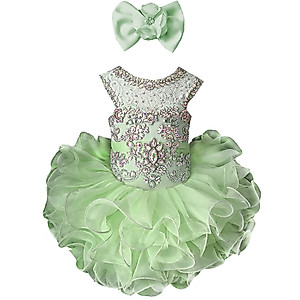 M_RAC Baby Girl's Crystal Lace Pageant Cupcake Dresses for Toddler Short Mini Birthday Party Gowns 2 US Mint Green