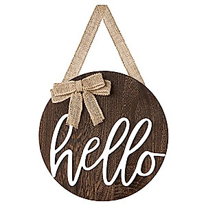 Dahey Hello Sign Rustic Front Door Decor Round Wood Hanging Sign Farmhouse Porch Decorations for Christmas Day Home Decor, Brown