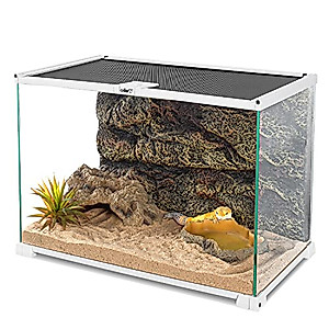 OIIBO 15 Gallon Glass Reptile Terrarium Tank, 20" X 12" X 14" Medium Reptile Terrarium with Sliding Screen Top for Gecko, Hermit Crab, Snake Reptiles and Small Animals