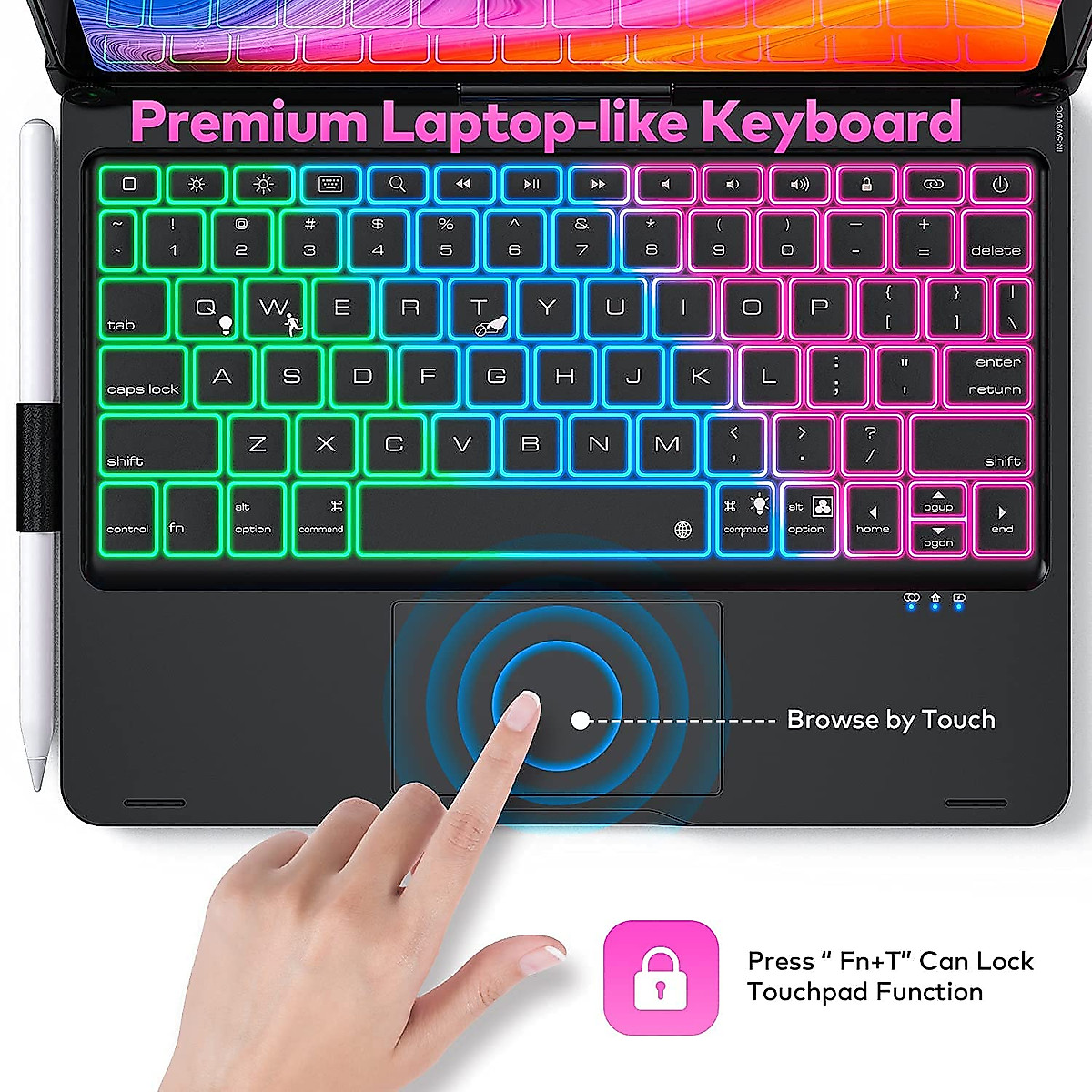 Keyboard Case for iPad Pro 11 inch 3rd Generation 2021–360° Rotatable Touchpad with Backlight, Compatible with iPad 10.9”Air 4th Gen/ 11”1st /2nd / 3rd Gen (Black)