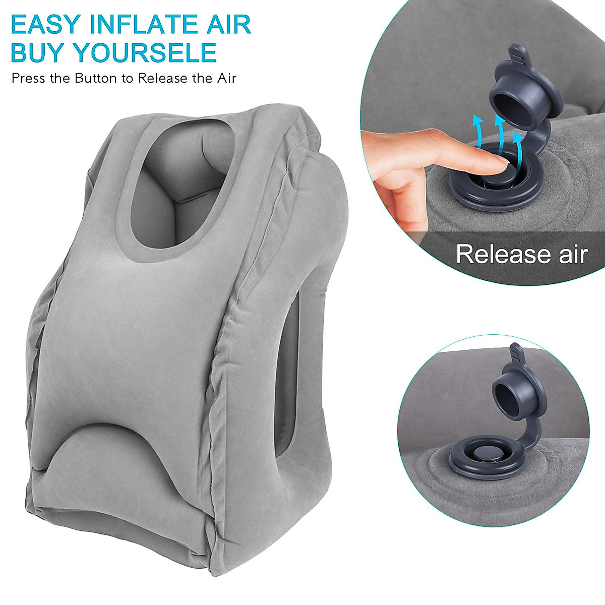 HOMCA Travel Pillow, Portable Head Neck Rest Inflatable Pillow from, Design for Airplanes, Cars, Buses, Trains, Office Napping, Camping - Includes Free Eye mask