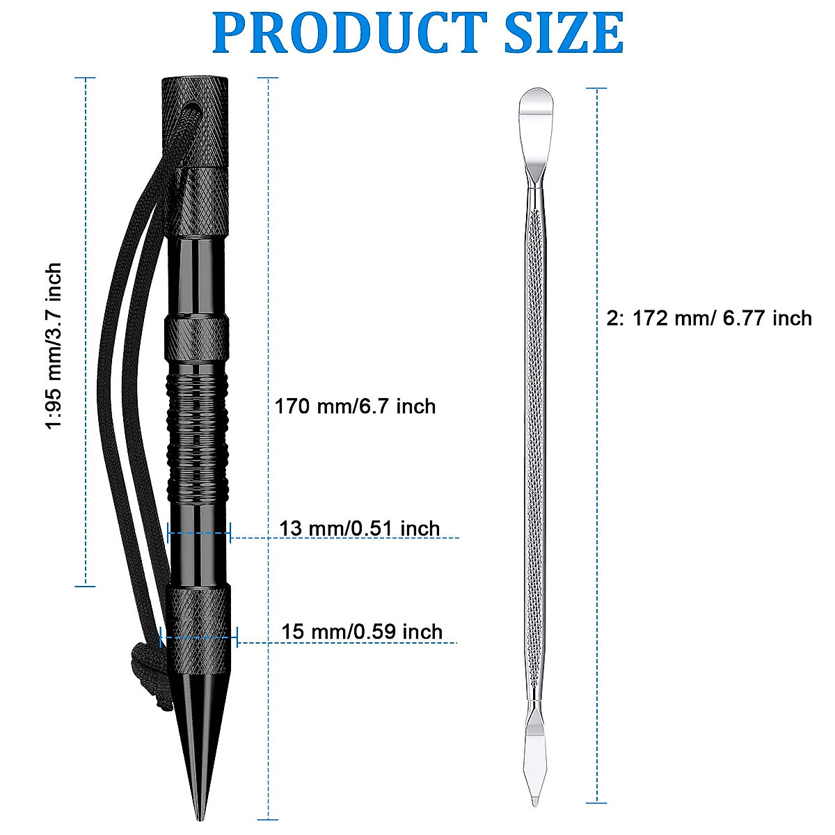 Ferraycle 12 Pieces Paracord FID Set Stainless Steel Knotter Tools Marlinspike Set Paracord Stitching Lacing Stitching Needles and Smoothing Tool Knotter Tools for Leather or Paracord Work (Black)