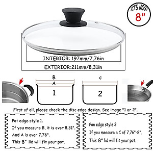 HEVSTIL Universal Lid for Pots, Pans and Skillets,8inch /21cm Clear Glass Pot Lid with Heat Resistant Silicone Handle Glass Replacement Lid for Frying Pan, Frying Pans,Pan Lid, Cast Iron, CrockPot