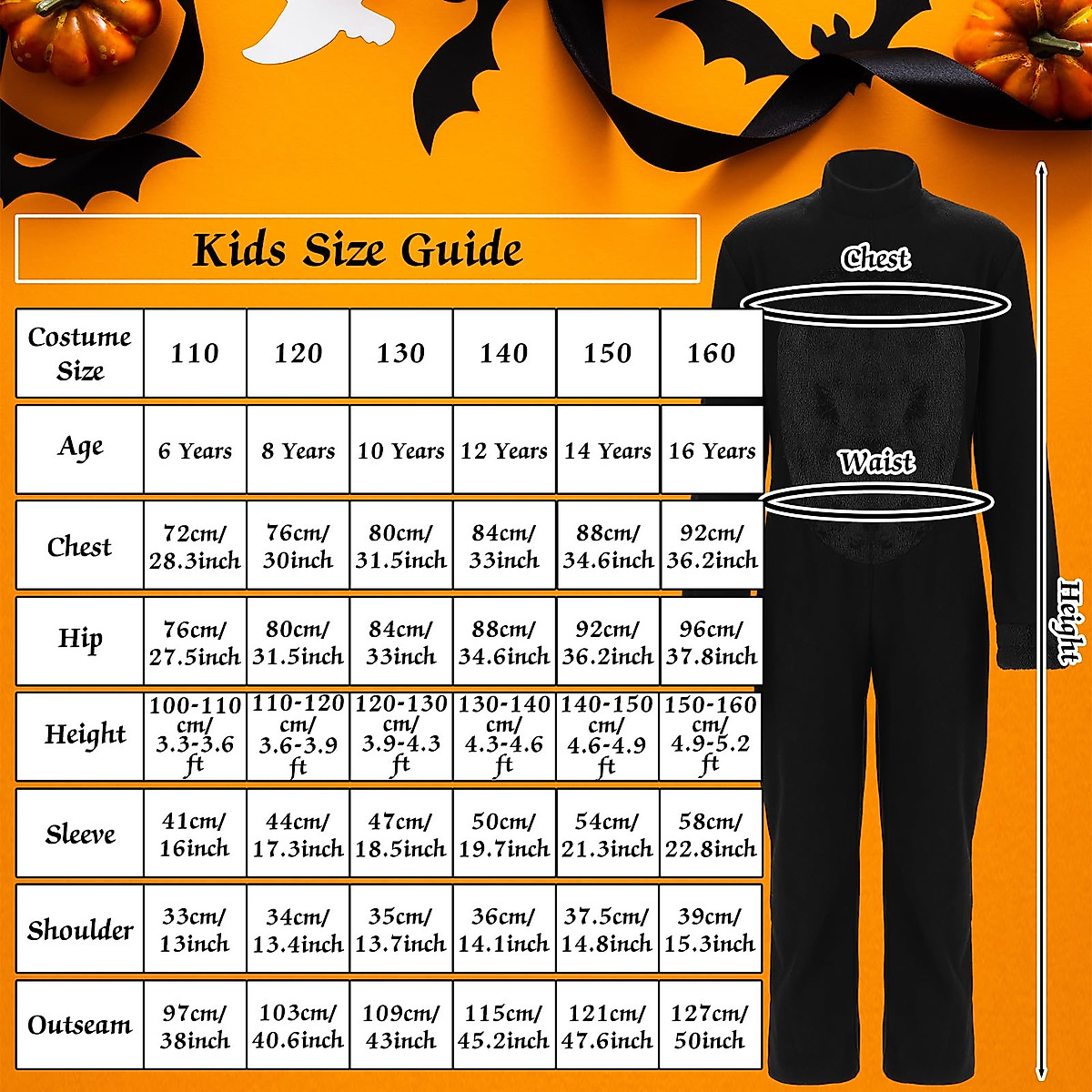 Ramede Halloween Cat Costume for 6-16 Years Girls Black Cat Costume with Gloves Headband Tail Stickers for Kids(Size 130)