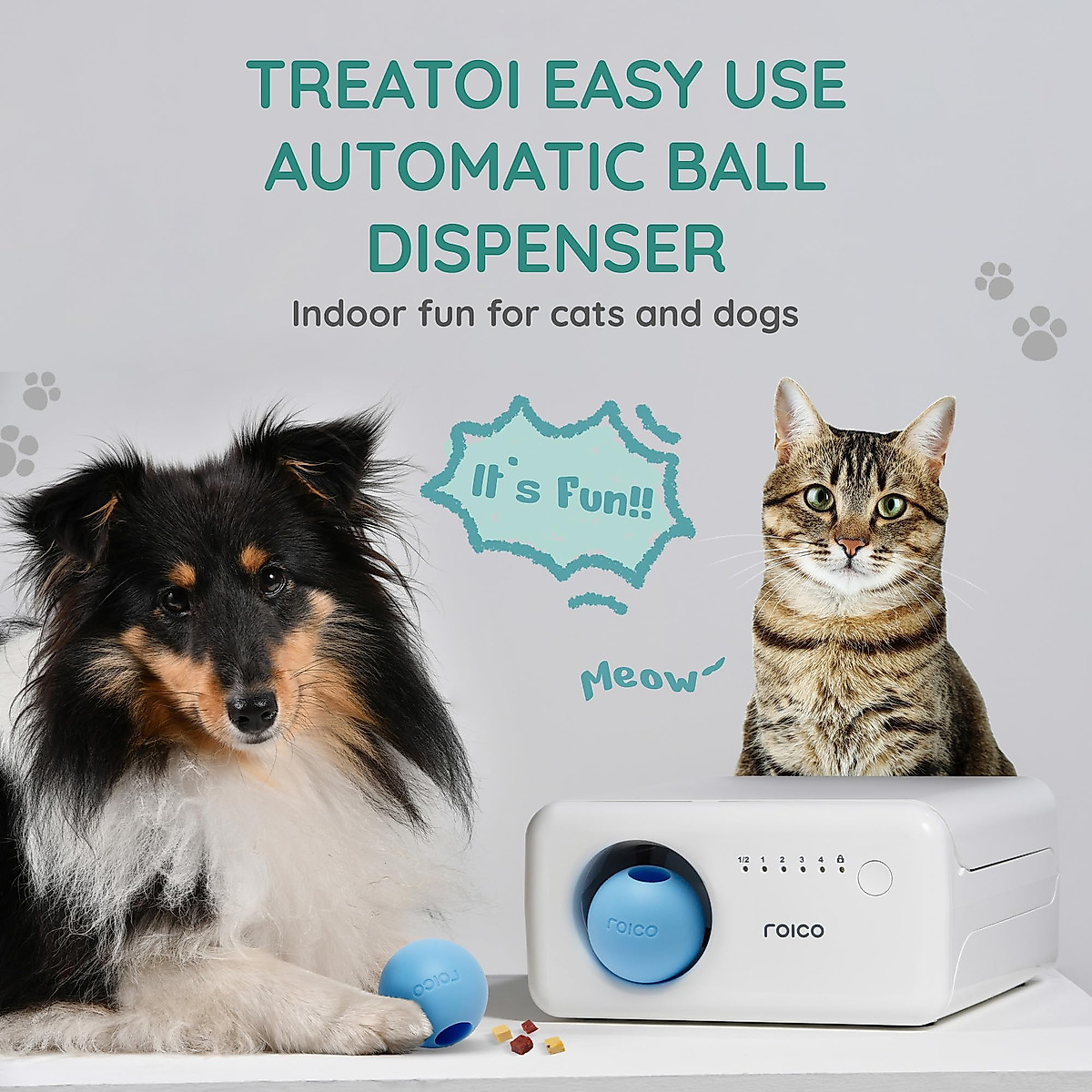 TREATOI Automatic Treat Dispenser for Dogs and Cats - Portable Snack-Dispensing Machine for Engaging Play & Controlled Feeding - Interactive Cat & Dog Food Dispenser - Durable Pet Ball Launcher