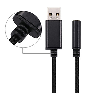 USB to 3.5 mm Jack Audio Headset Adapter Cable 0.6 Feet,External Stereo Sound Card Supported USB to TRRS 4-Pole aux Port Headphones, Plug connectors Compatible with Laptop,PC, Mac, PS4 etc (Black)