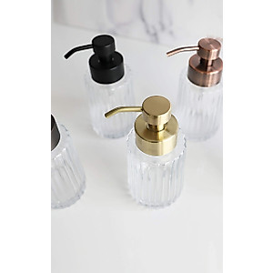 Rail19 Flora Fluted Foaming Soap Dispenser | Vintage-Inspired Modern Glass Refillable Pump Bottle for Bathroom Vanity Countertop and Kitchen, 10oz (Gold)