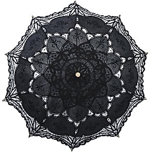 Bestage 30.7" Women's Handmade Black Wedding Bridal Dance Vintage Lace Parasol Umbrella for Decoration Photo Tea Party Adult Size