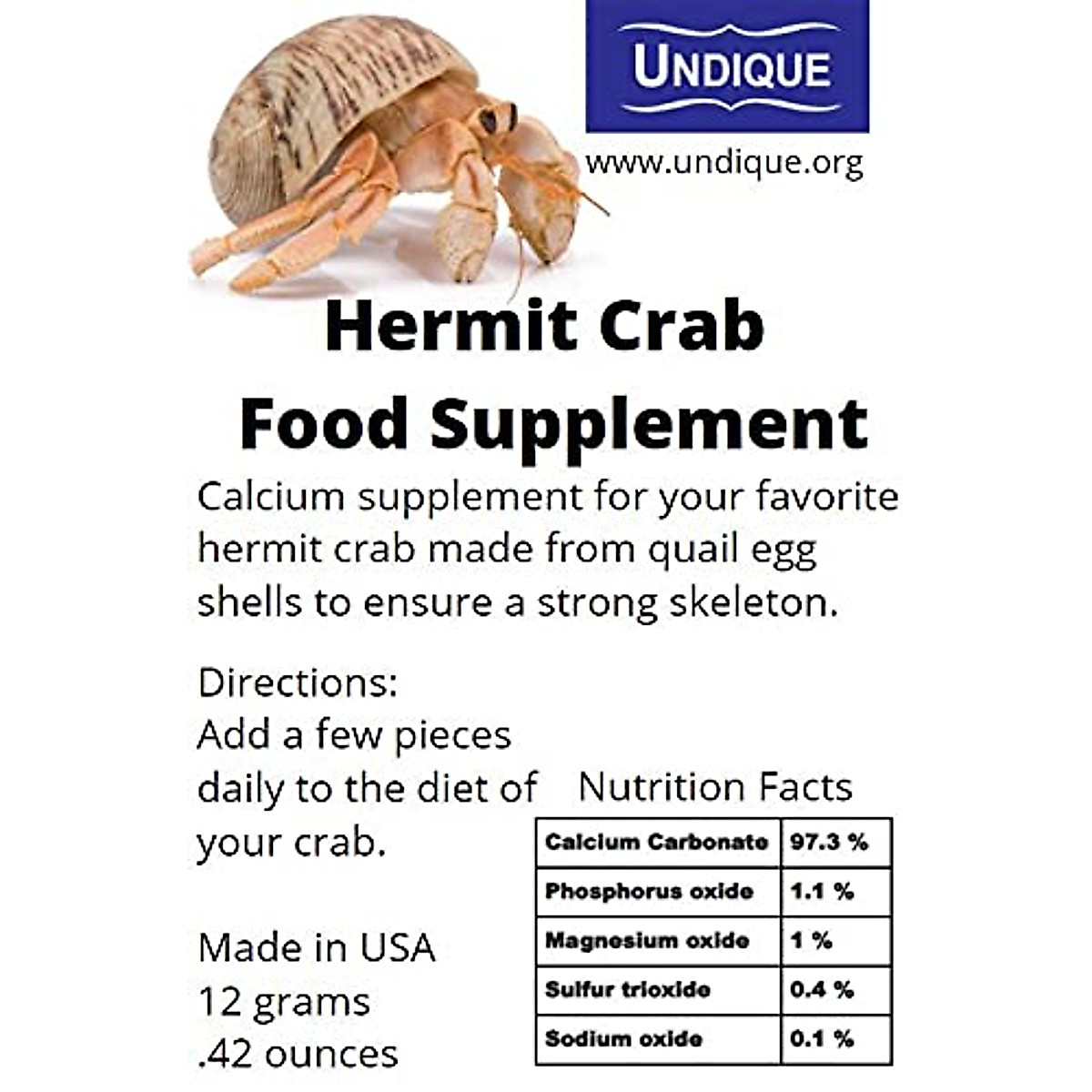 Undique Hermit Crab Food Made Out of Organic Quail Egg Shells