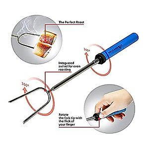 Campester Marshmallow Roasting Sticks with Wooden Handles, Set of 5 Telescopic Smores Skewers for fire Pit, Camping and Grilling, 34 inch extendable Stainless Steel Forks for Hot Dogs and Meat