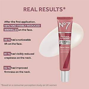 No7 Restore & Renew Multi-Action Face & Neck Serum - Anti Aging Serum for Deep Wrinkle Repair - Collagen Infused Face Serum with a Hydrating Blend of Hibiscus Peptides & Hyaluronic Acid (1 Fl Oz)