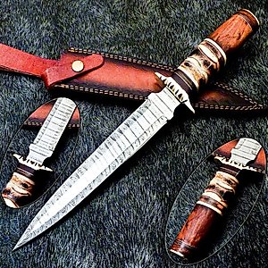 CUSTOM HANDMADE DAMASCUS STEEL CAMPING DAGGER HUNTING KNIFE BOWIE KNIFE