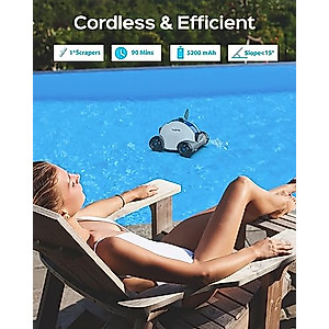 WYBOT 2023 Premium Cordless Robotic Pool Cleaner, Automatic Pool Vacuum with Powerful Suction, LED Indicator, Last 90 Mins, Self-Parking, Ideal for Above/In-Ground Flat Pools up to 40 Feet-Osprey 300
