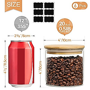 ComSaf 20 oz Glass Food Storage Jars Set of 6, Clear Storage Containers with Airtight Bamboo Lid, Pantry Organization Jar, Spice, Blooming Tea, Coffee and Sugar Container, Canister Set for Kitchen