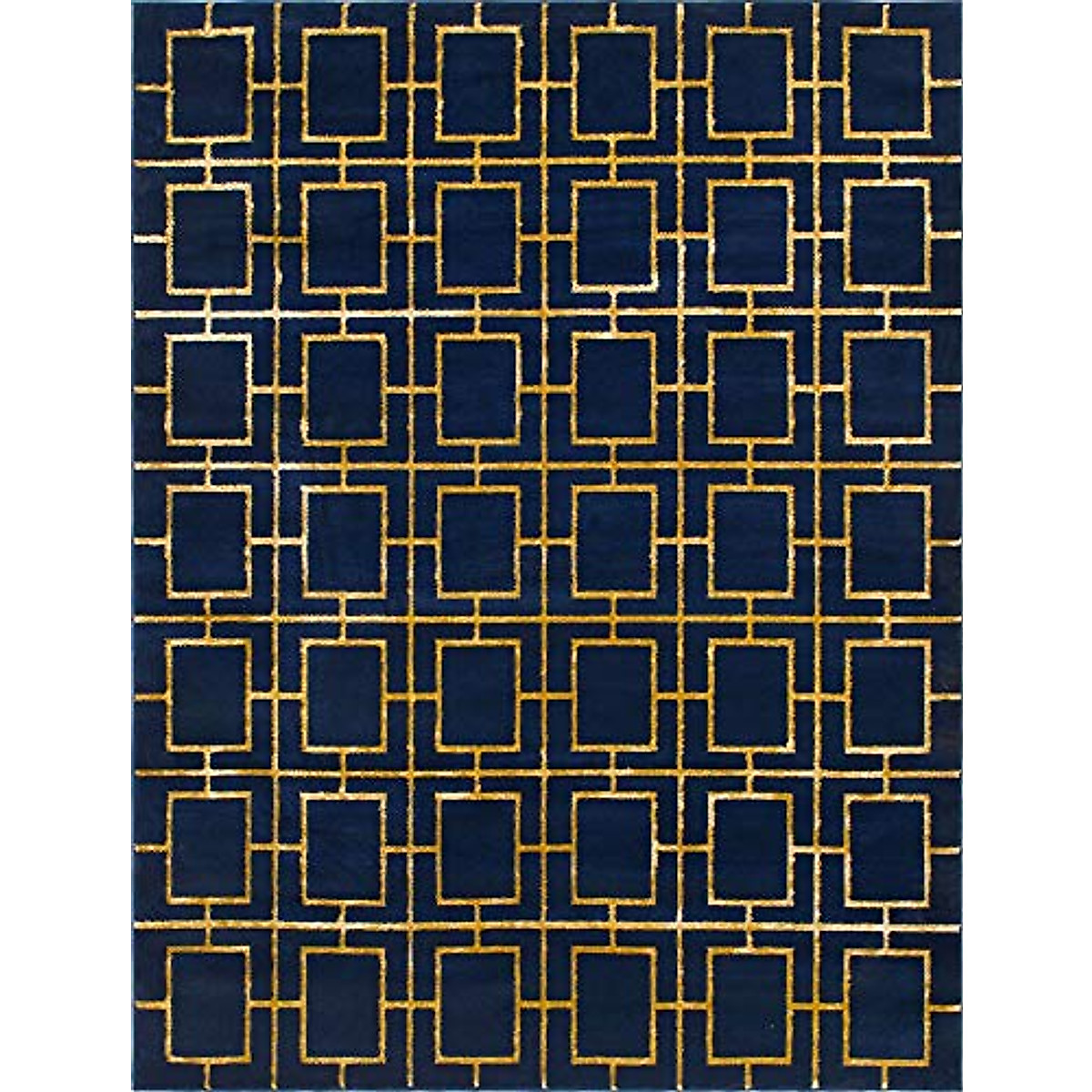 Unique Loom Glam Collection Geometric, Squares, Metallics, Modern, Chic Area Rug, 8 ft x 10 ft, Navy Blue/Gold