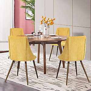 FurnitureR Dining Chairs Set of 2 Modern Fabric Upholstered Side Chairs Accent Chair Lving Room Chair with Soft Seat/Metal Legs for Home Kitchen Restaurant, Yellow