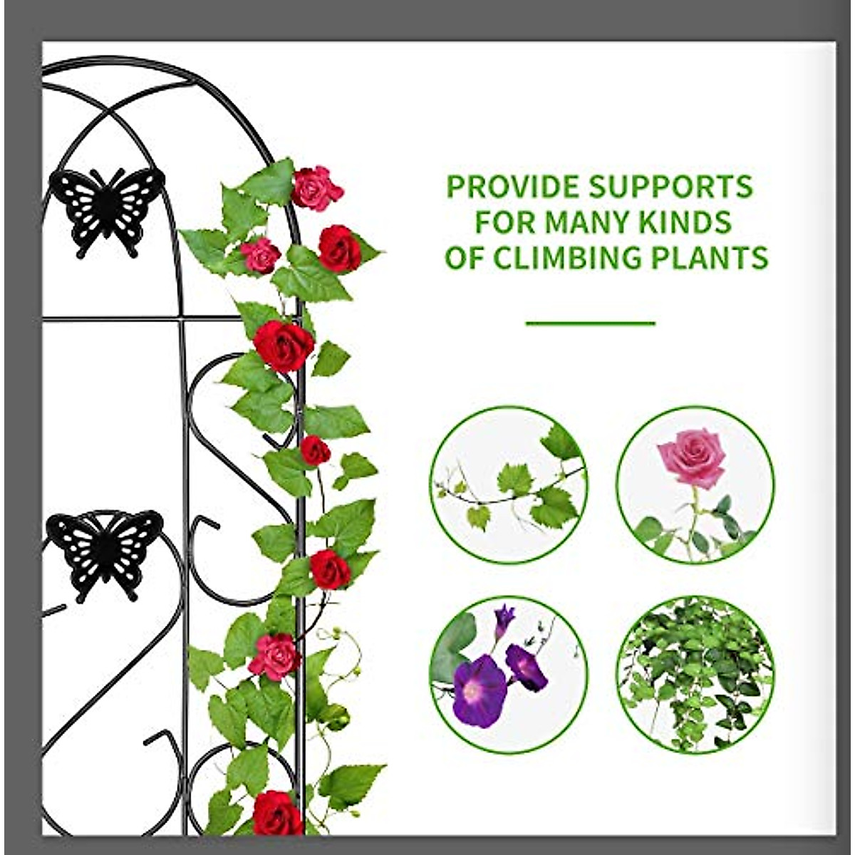 AMAGABELI GARDEN & HOME Garden Trellis 60"x 18" Rustproof Black Iron Butterfly Potted Vegetables Flowers Patio Metal Lattices Grid Panels