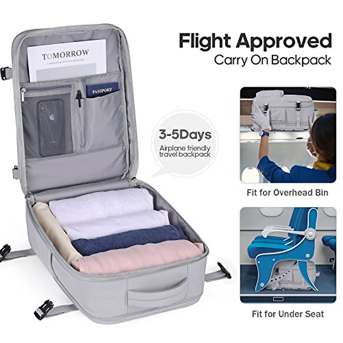 Large Travel Laptop Backpack, Expandable 45L Carry On Backpack Water Resistant Airline Approved Business Work Computer Bag Gifts for Men & Women Fits 17 Inch Notebook