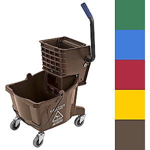 Carlisle FoodService Products Mop Bucket with Side-Press Wringer for Floor Cleaning, Restaurants, Offices, And Janitorial Use, Polyproylene, 26 Quarts, Brown