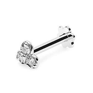 Demira Jewels 3 Stone Nose Stud with 0.06 ct Natural Diamond in 14K White Gold with 8mm Long Internal Screw Post for Nose, Lip Labret, or Monroe Piercing.