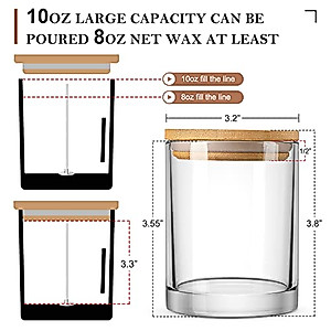 16 Pack, 10 OZ Thick Glass Candle Jars with Bamboo Lids and Candle Wick Kit - Bulk Clear Empty Glass Candle Jars for Making Candles - Spice, Powder Containers