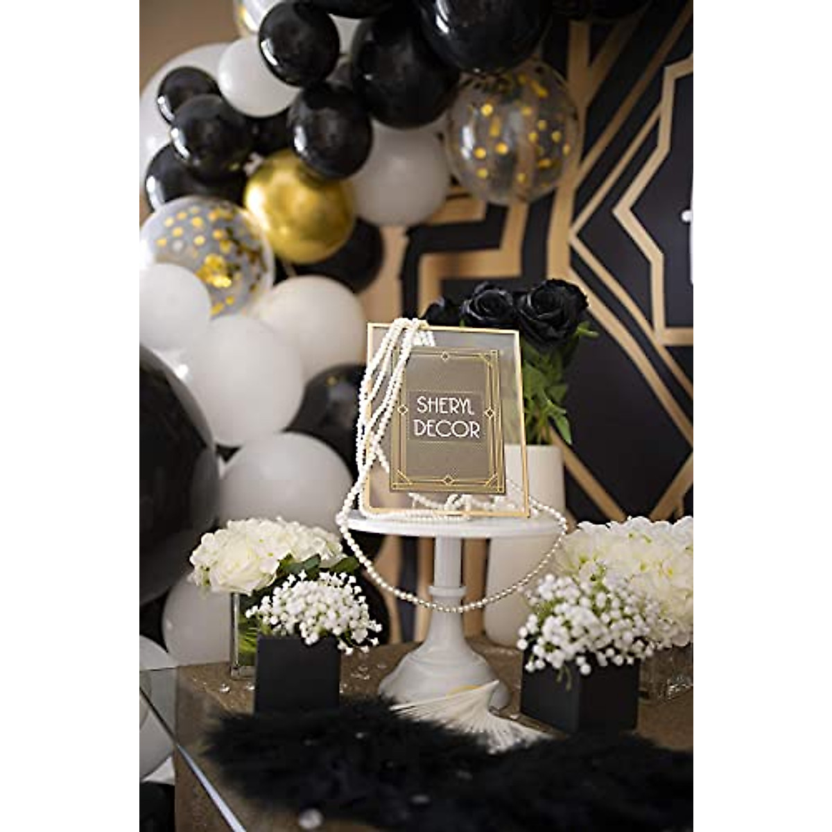 100pc EASY DIY – Black White Gold Balloon Garland Kit & Arch – Small and Large Black White and Gold Balloons with Confetti – Black and Gold Party Decorations for Graduations, New Years, Birthday