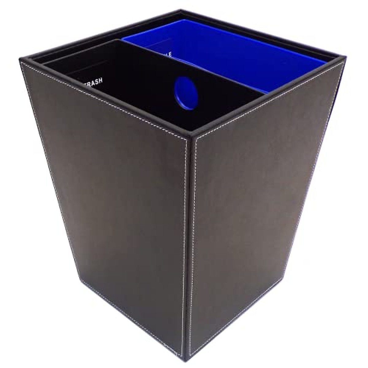 Hospitality Source Black Leatherette Recycle Waste Bin with Dual Liners for Home or Office. 14.5 Quart Capacity.