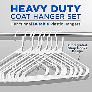 White Standard Plastic Hangers, Mega Pack,150 Pieces Hangers for Clothes, Durable Tubular Hanger Slip Design Cloth Hanger Set with 2 Integrated Strap Hook Design